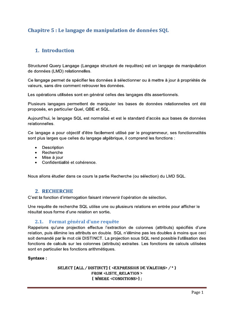 Chap5 TD-TP Exploitation Schema de Donnees I | PDF