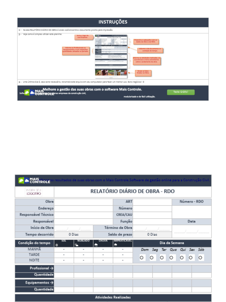 Planilha Relatório Diário de Obra | PDF | Informática