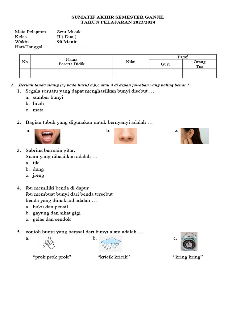 Soal Seni Musik Kelas 2 (Kurmer) | PDF Soal Seni Musik Kelas 2 (Kurmer) | PDF