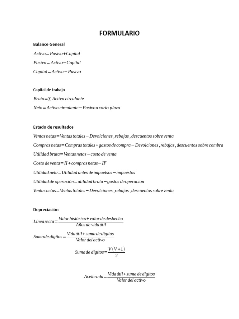 Formulario de Finanzas y Cálculos Clave | PDF | Negocios económicos ...