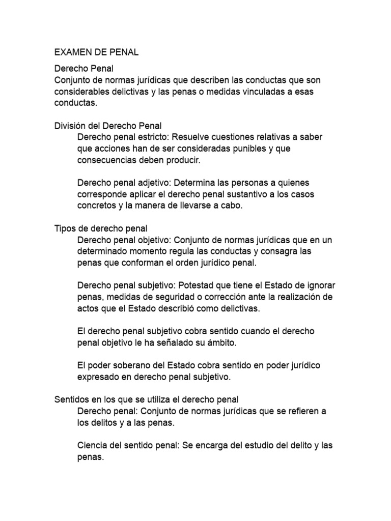 Examen Penal | PDF | Derecho penal | Castigos