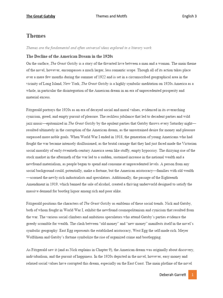 Great Gatsby Themes and Motifs | PDF | The Great Gatsby