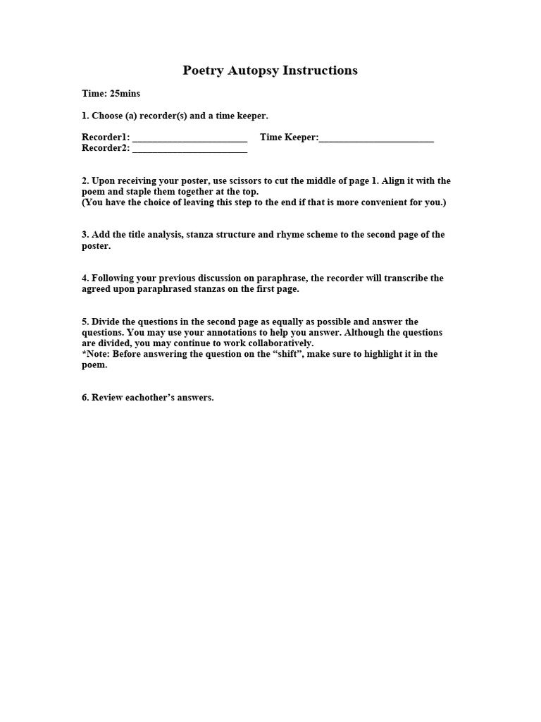 Poetry Autopsy Instructions | PDF