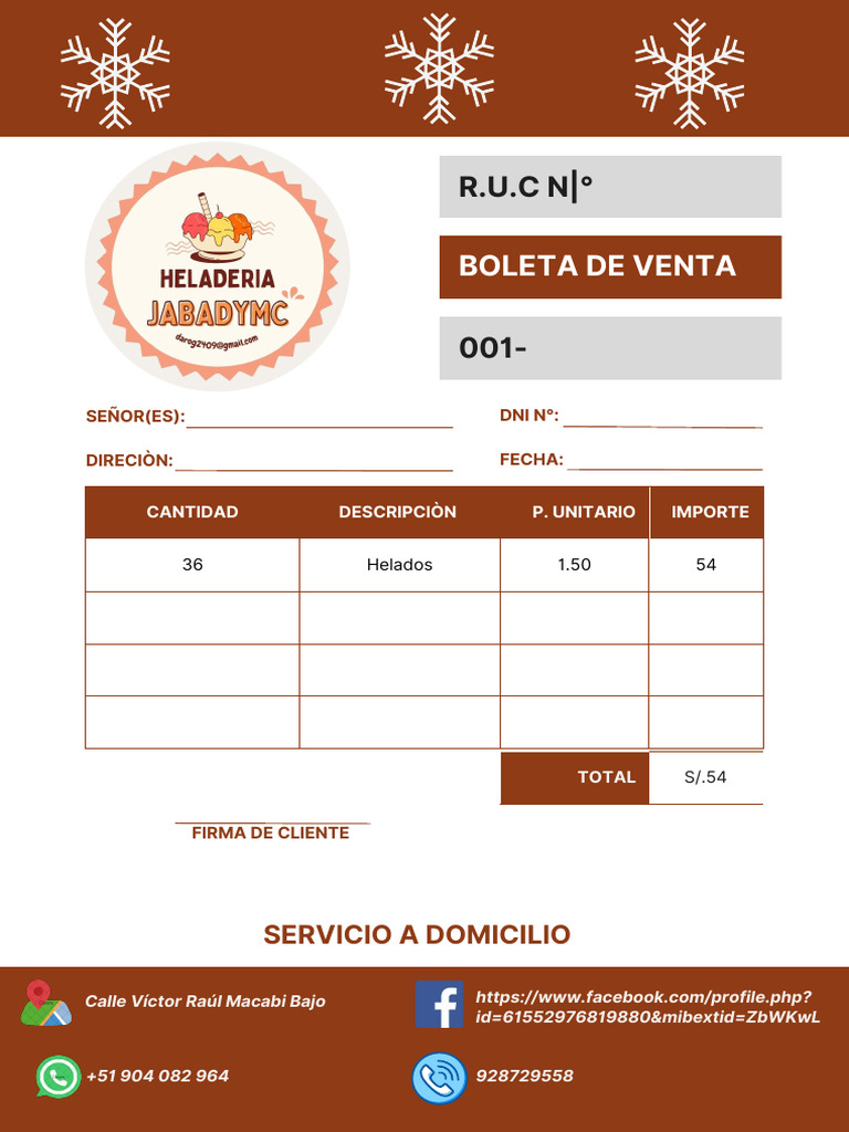 Boleta de Venta de Helados a Domicilio | PDF