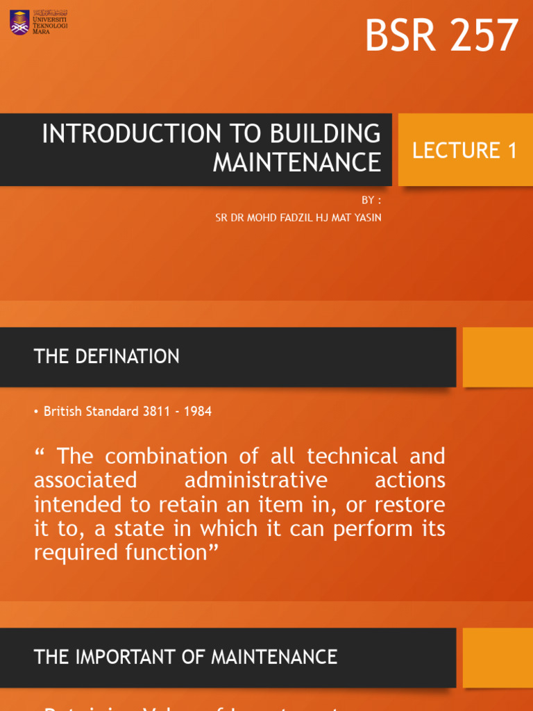 Lecture 1 - Introduction To Building Maintenance | PDF | Business | Systems Engineering