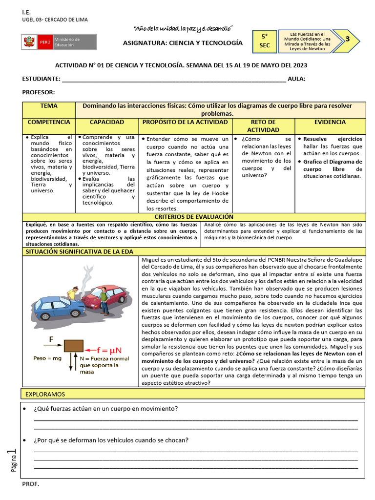(PDF) 5° SEC. EDA 3 SEMANA 1 CYT Explica 2023 Dominando las interacciones físicas Cómo utilizar ...