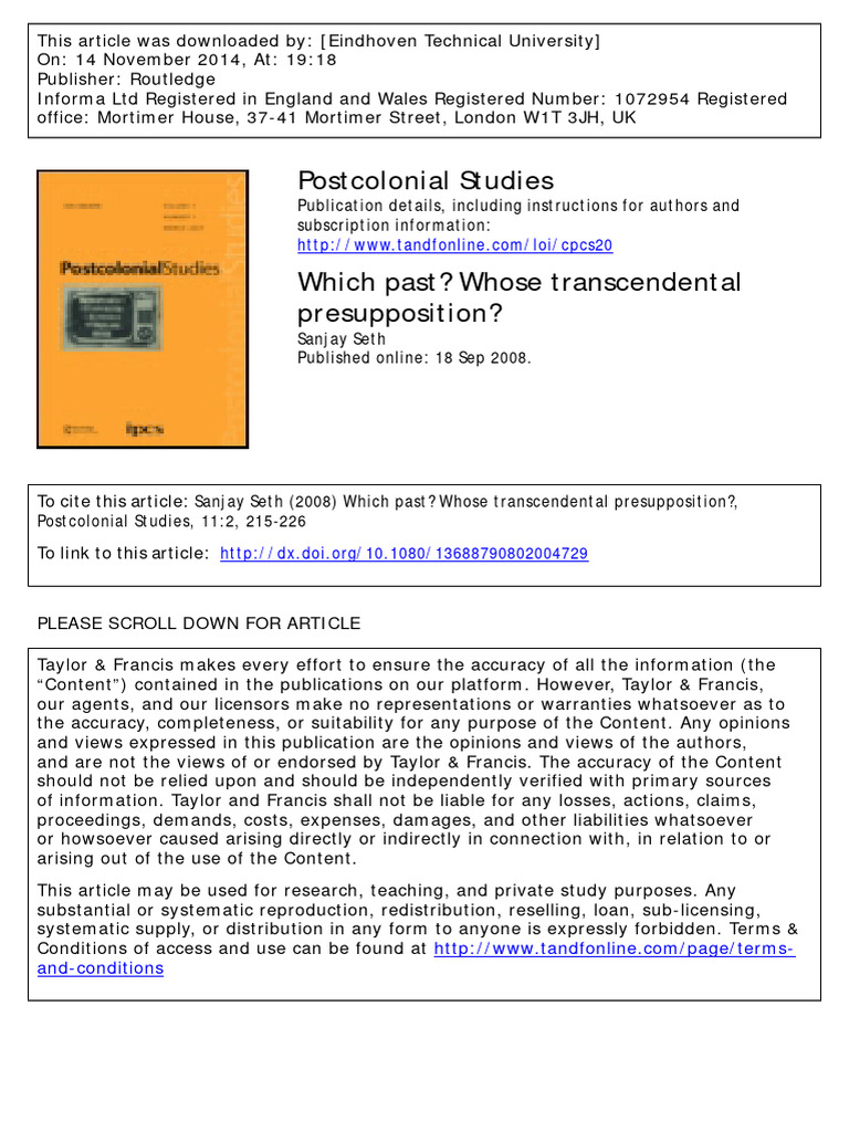 Seth 2008 | PDF | Historiography | Knowledge