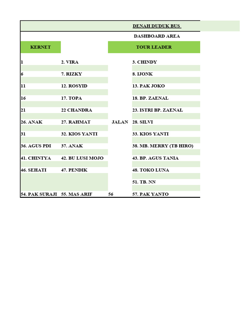 Denah Duduk Bus 2-3 | PDF