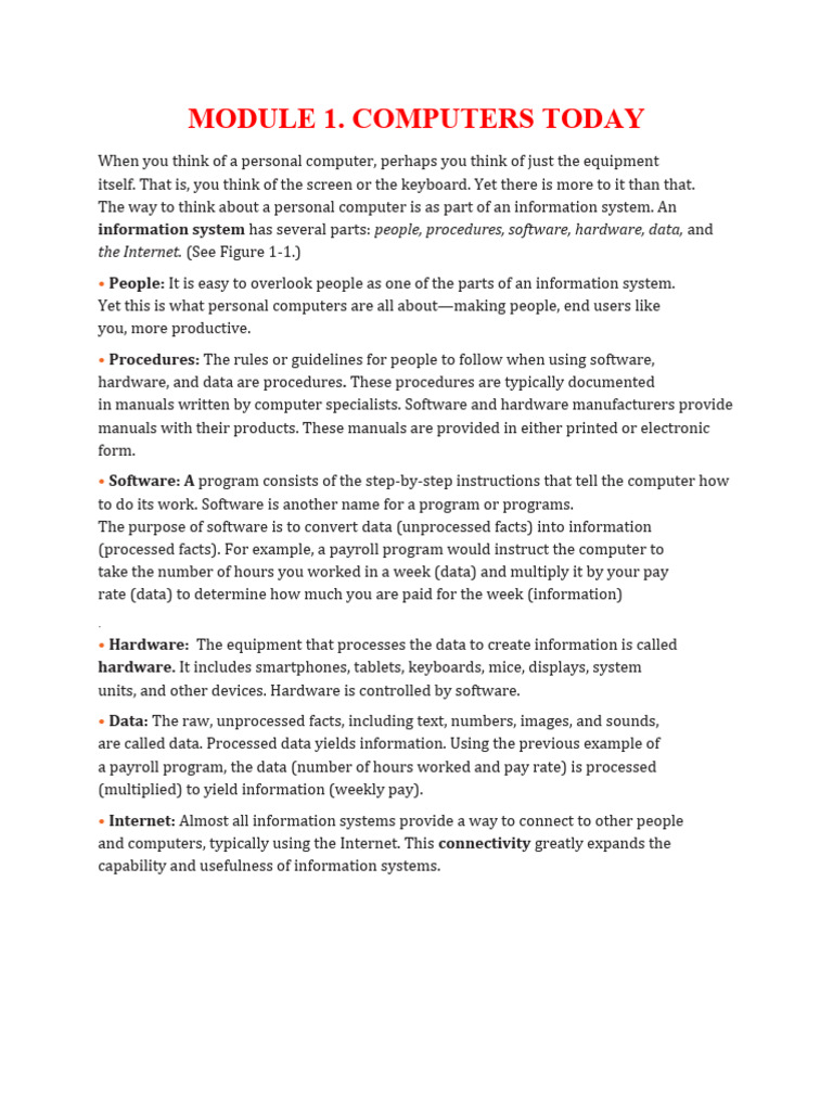 Handout. MODULE 1 | PDF | Personal Computers | Computer Hardware