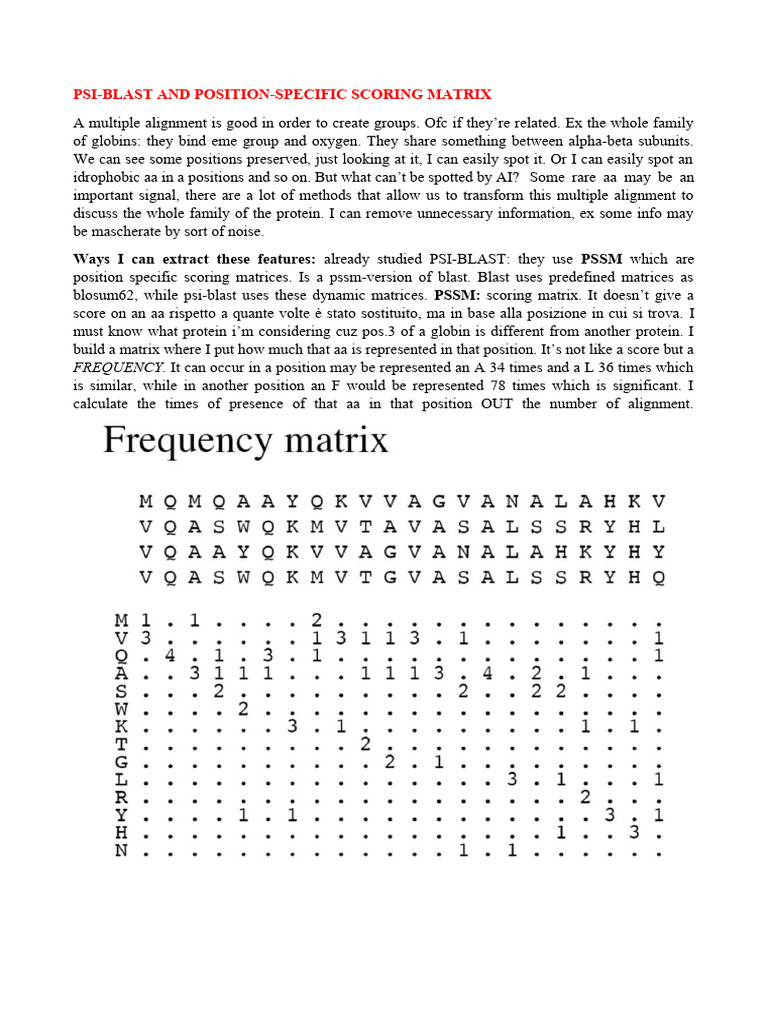 PSI Blast and Position Specific Scoring Matrix | PDF | Mathematical And ...