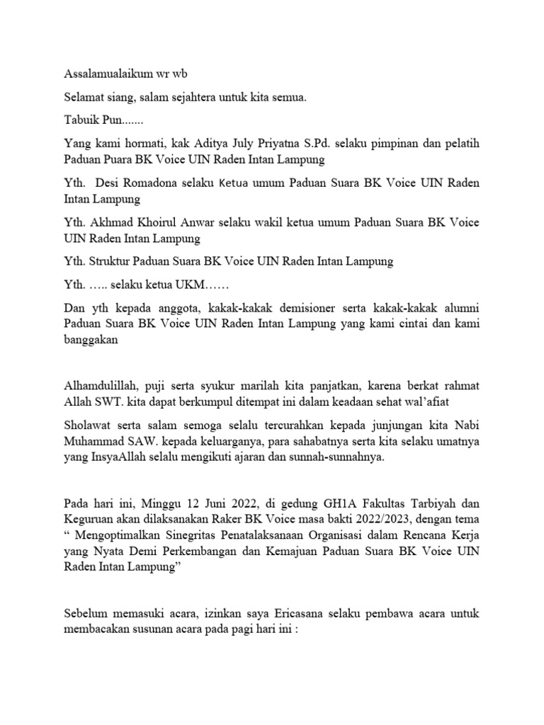 MC Pembukaan Raker | PDF | Agama & Spiritualitas