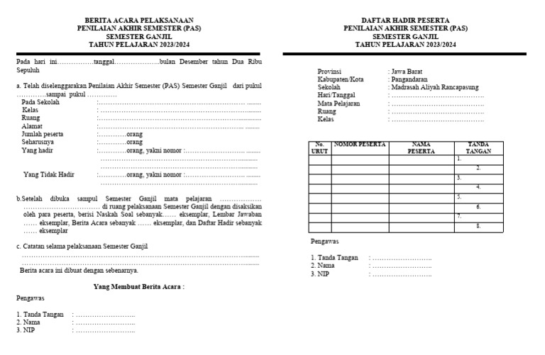Berita Acara PAS 2023 - 2024 - Ganjil | PDF | Griya & Taman