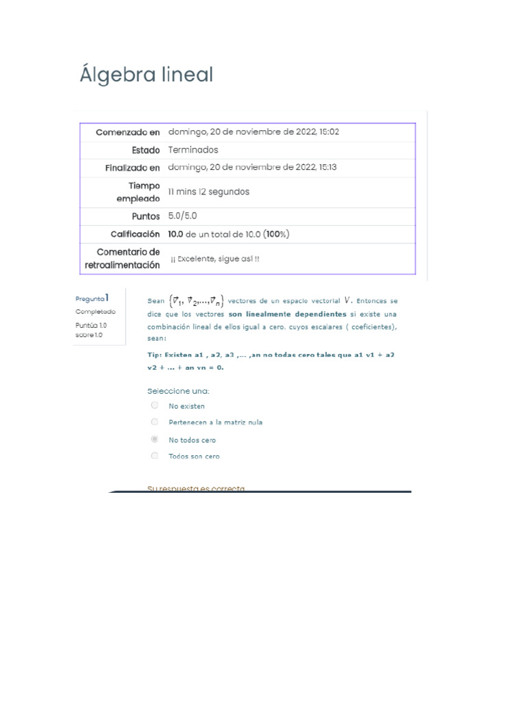 Álgebra Lineal Modalidad de Exámenes Semana 4 | PDF Álgebra Lineal Modalidad de Exámenes Semana 4 | PDF