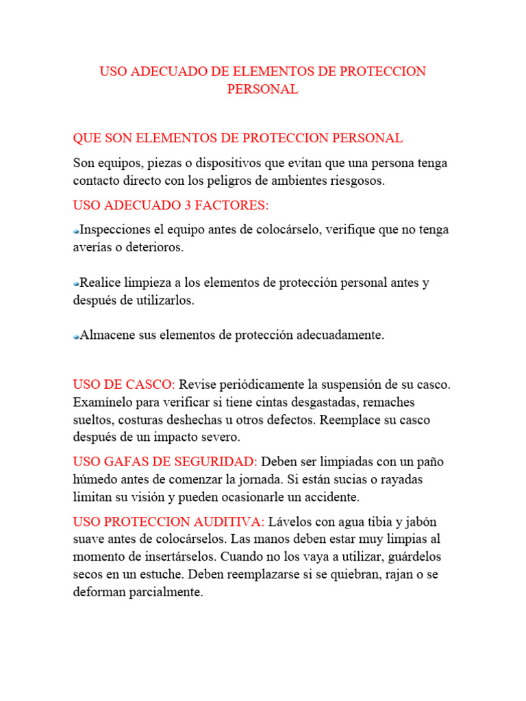 Charla #5 Uso Adecuado de Elementos de Proteccion Personal | PDF