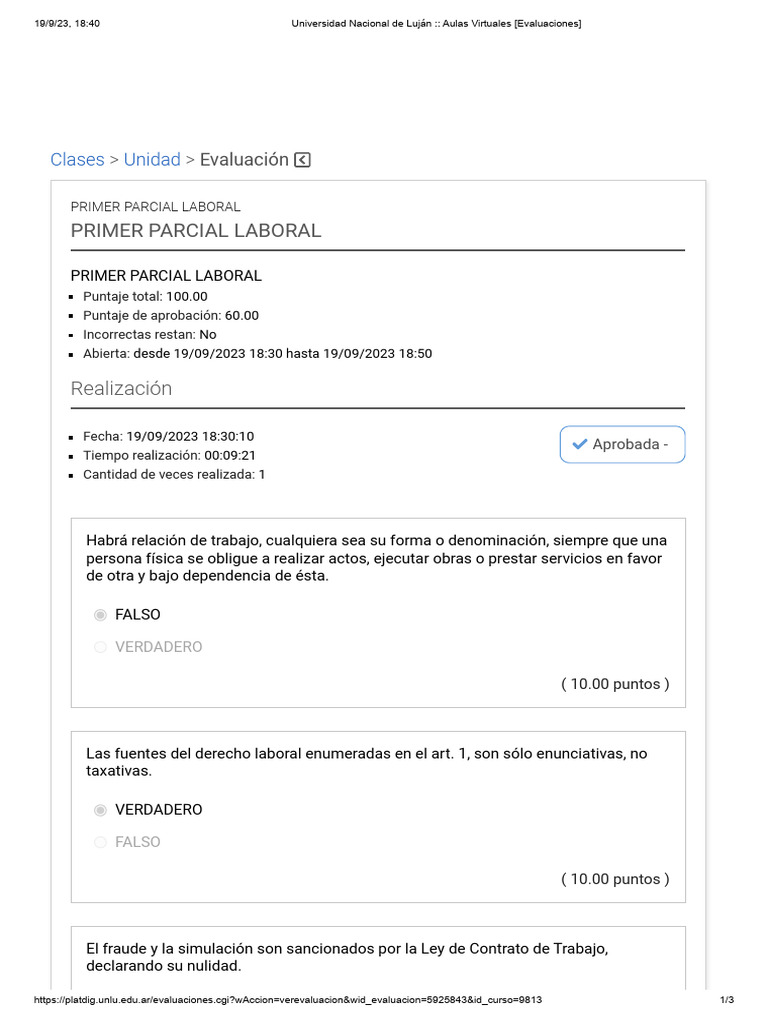 Primer Parcial Laboral 100 de 100 | PDF | Derecho laboral | Justicia