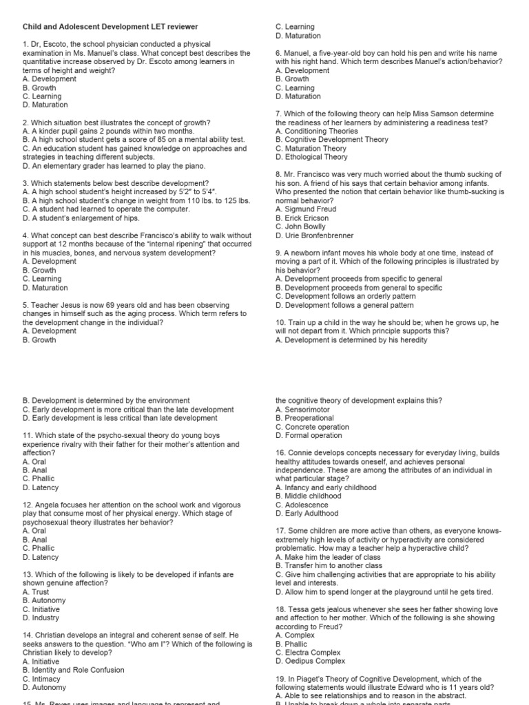 Child and Adolescent Development LET Reviewer | Download Free PDF ...