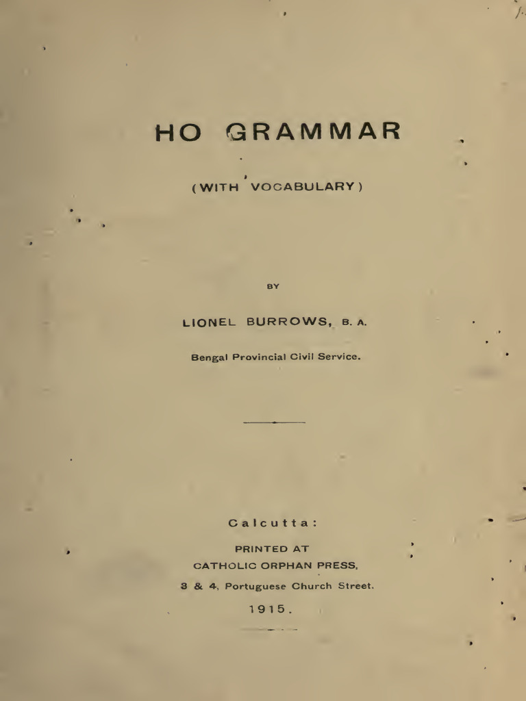 Ho Grammar (Burrows) (1915) | PDF | Grammatical Number | Grammatical Tense