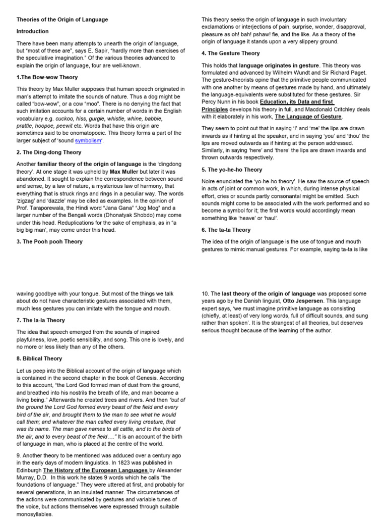 ELT 211 - Theories of The Origin of Language | PDF | Communication | Linguistics
