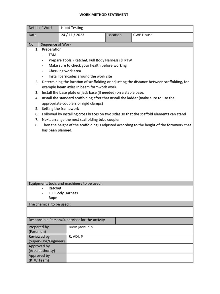Method Statement Install Scaffolding | PDF