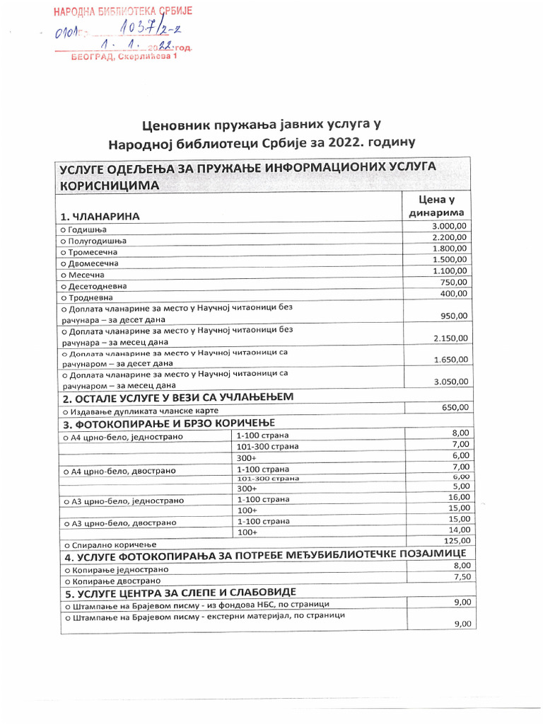 2022 - Cenovnik | PDF