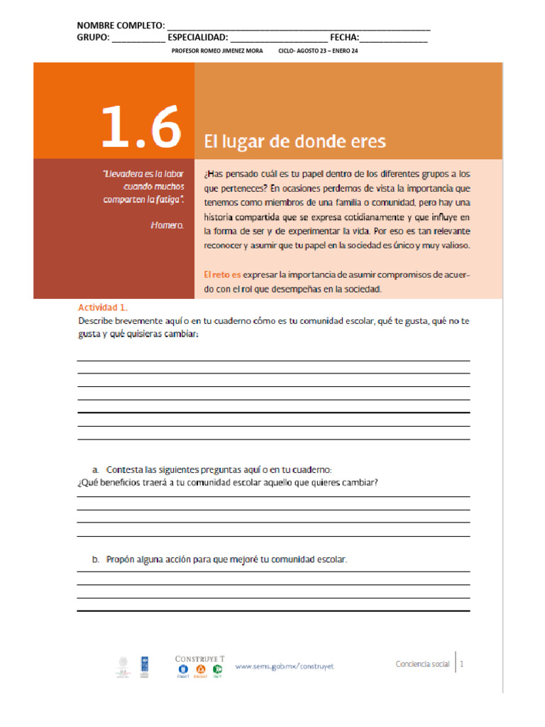 Leccion 1.6 El Lugar de Donde Eres | PDF