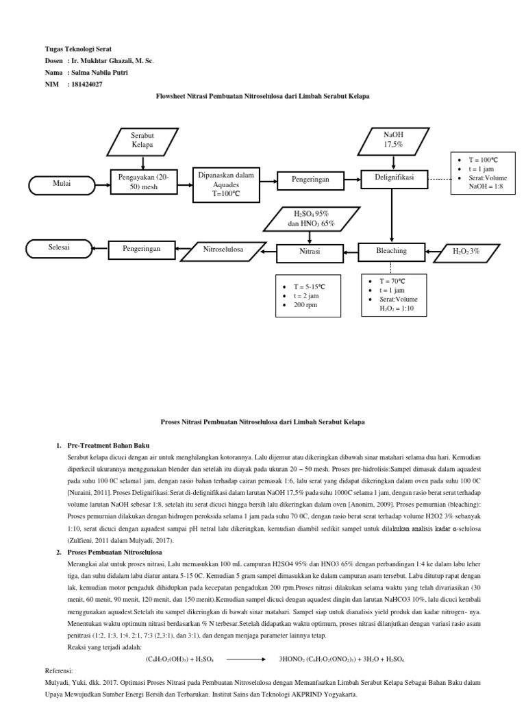 Tugas 4 Flowsheet Nitroselulosa - Salma Nabila Putri - 4TKPB | PDF