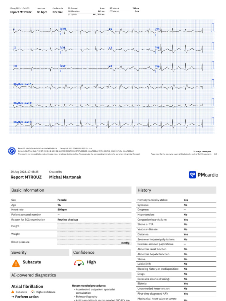 Sample Report PMcardio | PDF | Heart | Human Diseases And Disorders