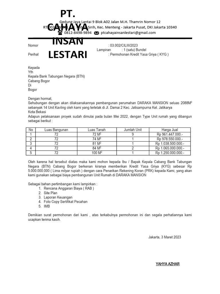 Permohonan Btn Kc Bogor Pdf