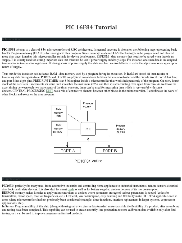 PIC 16F84 Tutorial: Introduction | PDF | Microcontroller | Instruction Set