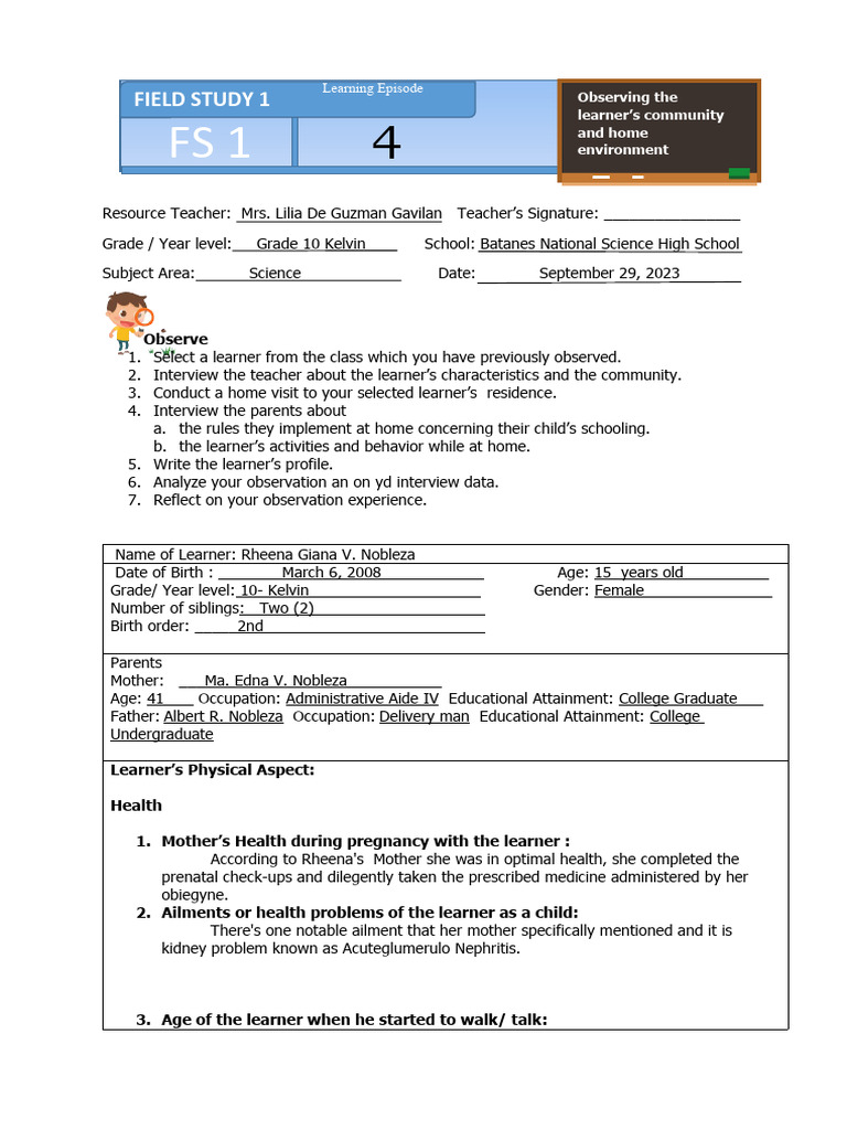 FS 1 Episodes and Activities - 081110 | PDF | Classroom | Learning