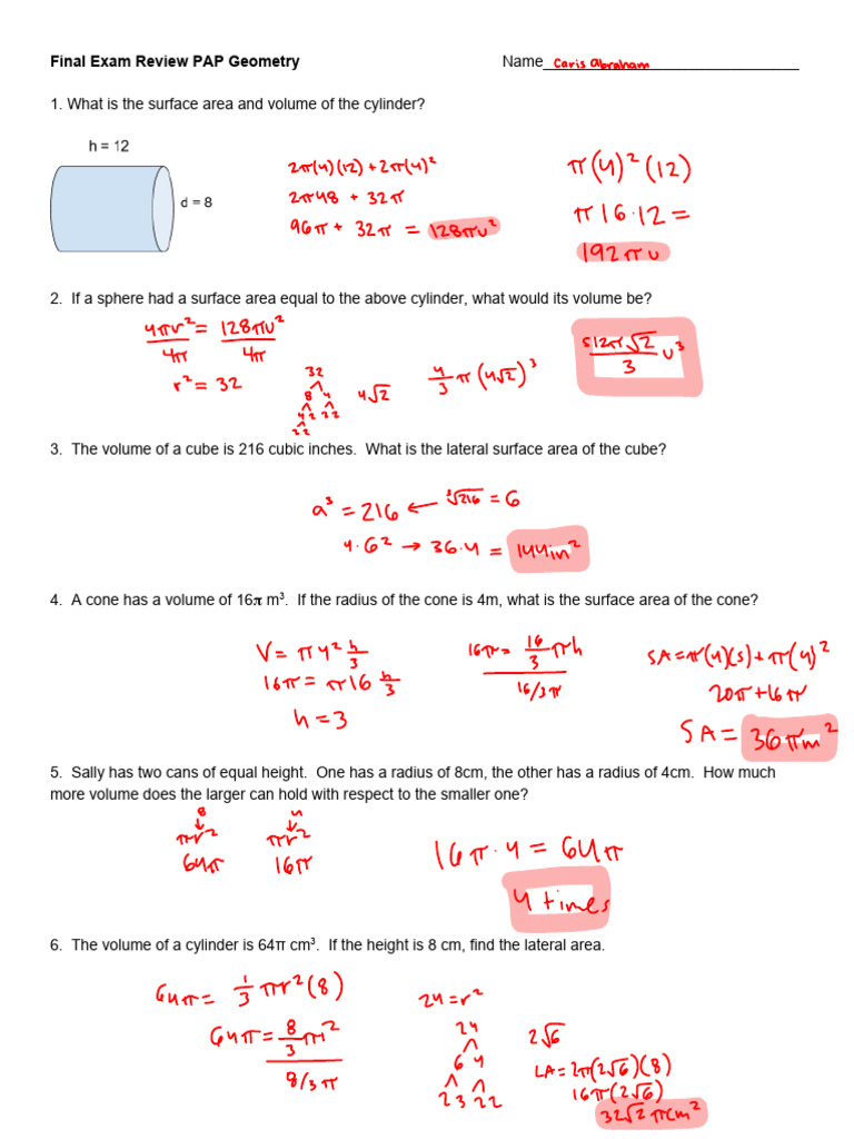Geometry Final Review | PDF | Area | Volume