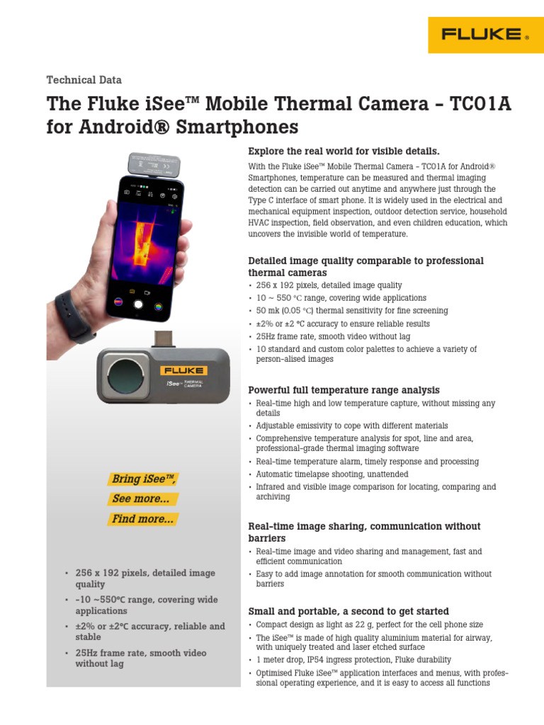 Fluke Isee™ TC01A Thermal Camera Datasheet | PDF | Smartphone ...