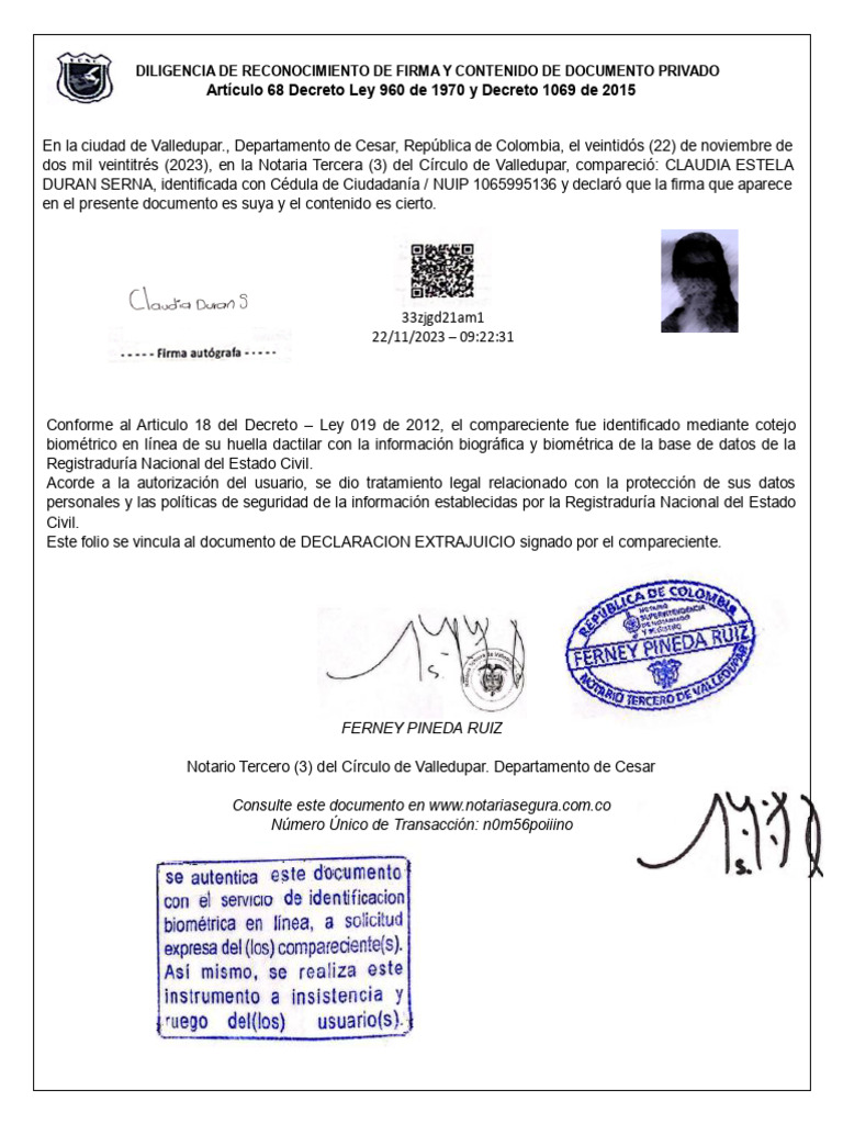 Reconocimiento de Firma y Contenido de Documento Privado | PDF