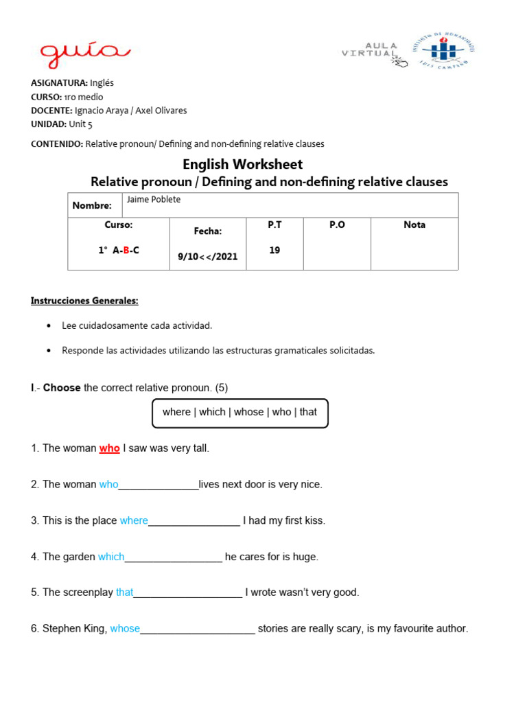 1°medio - Unit 5 - Grammar 1 | PDF | Syntax | Linguistic Typology