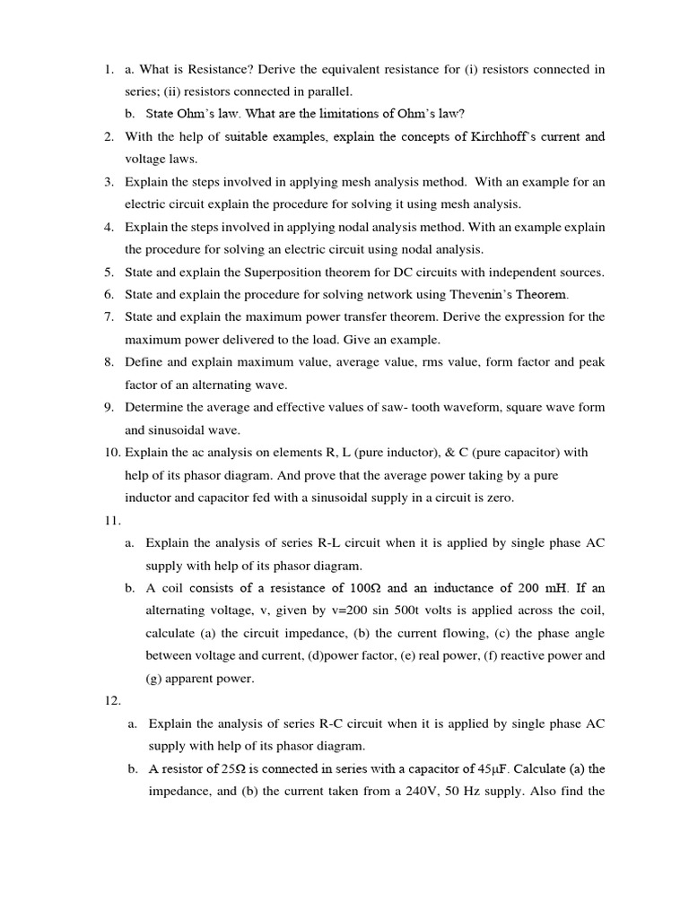 BEEE-Question Bank 2023 | PDF | Ac Power | Rectifier BEEE-Question Bank 2023 | PDF | Ac Power | Rectifier