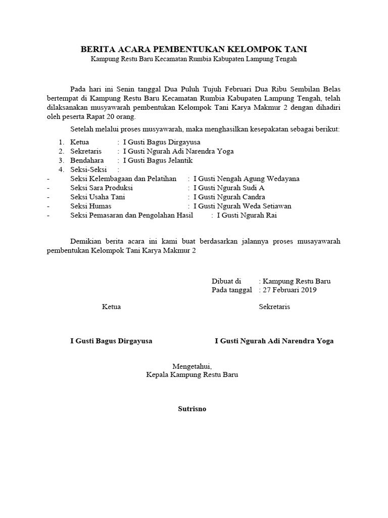 Berita Acara Pembentukan Kelompok Tani | PDF