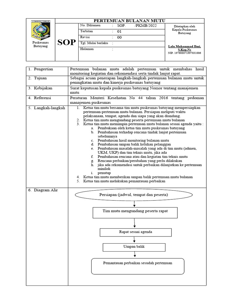 Sop Pertemuan Bulanan Mutu | PDF