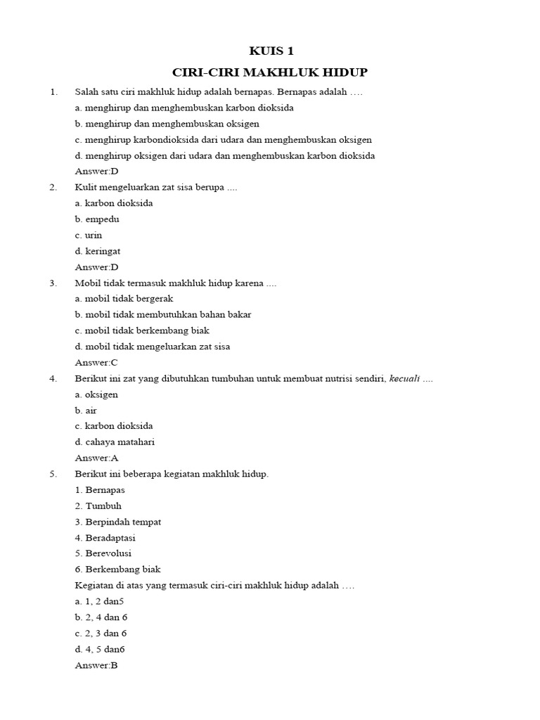 Kuis 1 Klasifikasi Makhluk Hidup | PDF