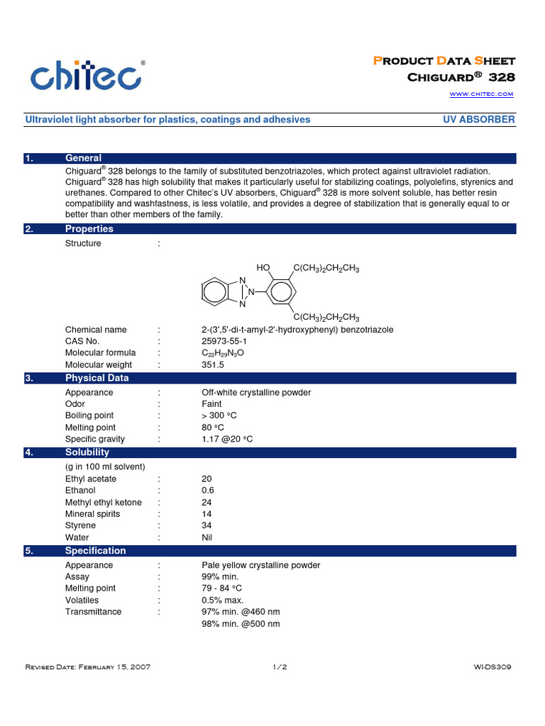 Anti Uv Chiguard 328 | PDF | Ultraviolet | Polyurethane