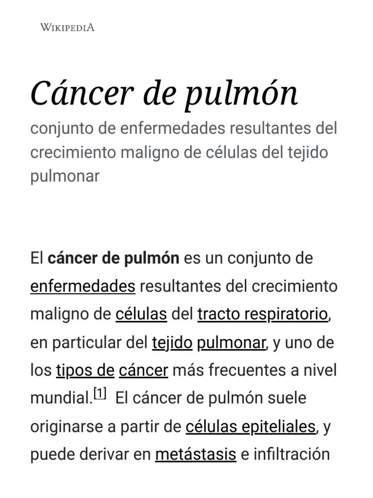 Cáncer de Pulmón - Wikipedia, La Enciclopedia Libre | PDF | Cáncer de ...