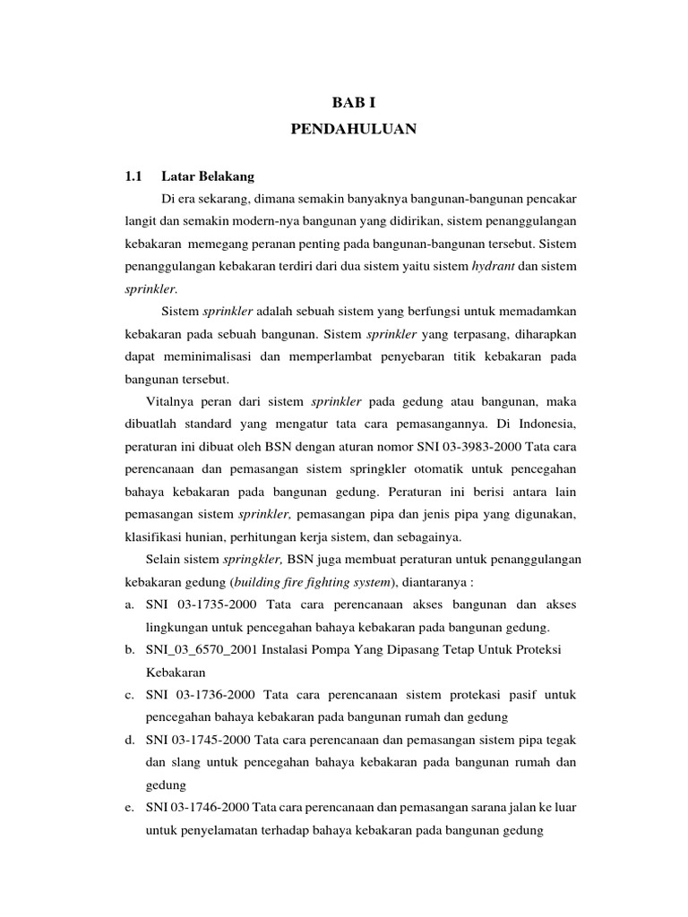 Sistem Sprinkler dan Standar SNI Kebakaran | PDF