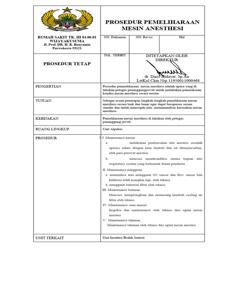 Protap Pemeliharaan Medis | PDF