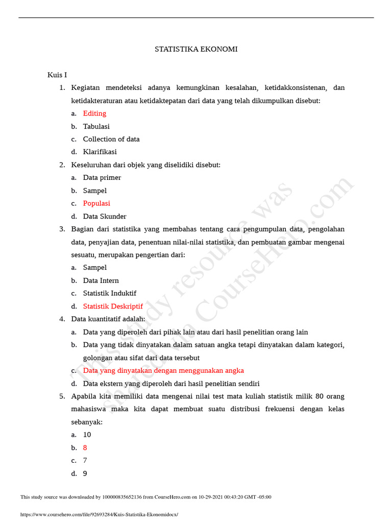Kuis Statistika Ekonomi | PDF