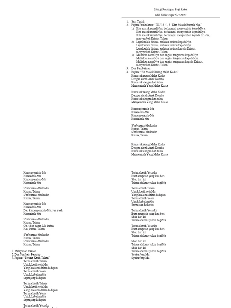 Liturgi Persekutuan Doa Pagi Raker | PDF