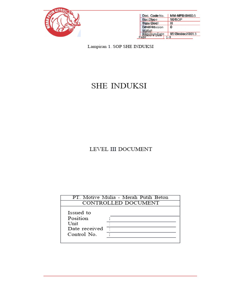 SOP Induksi SHE PT. Motive Mulia | PDF | Bisnis