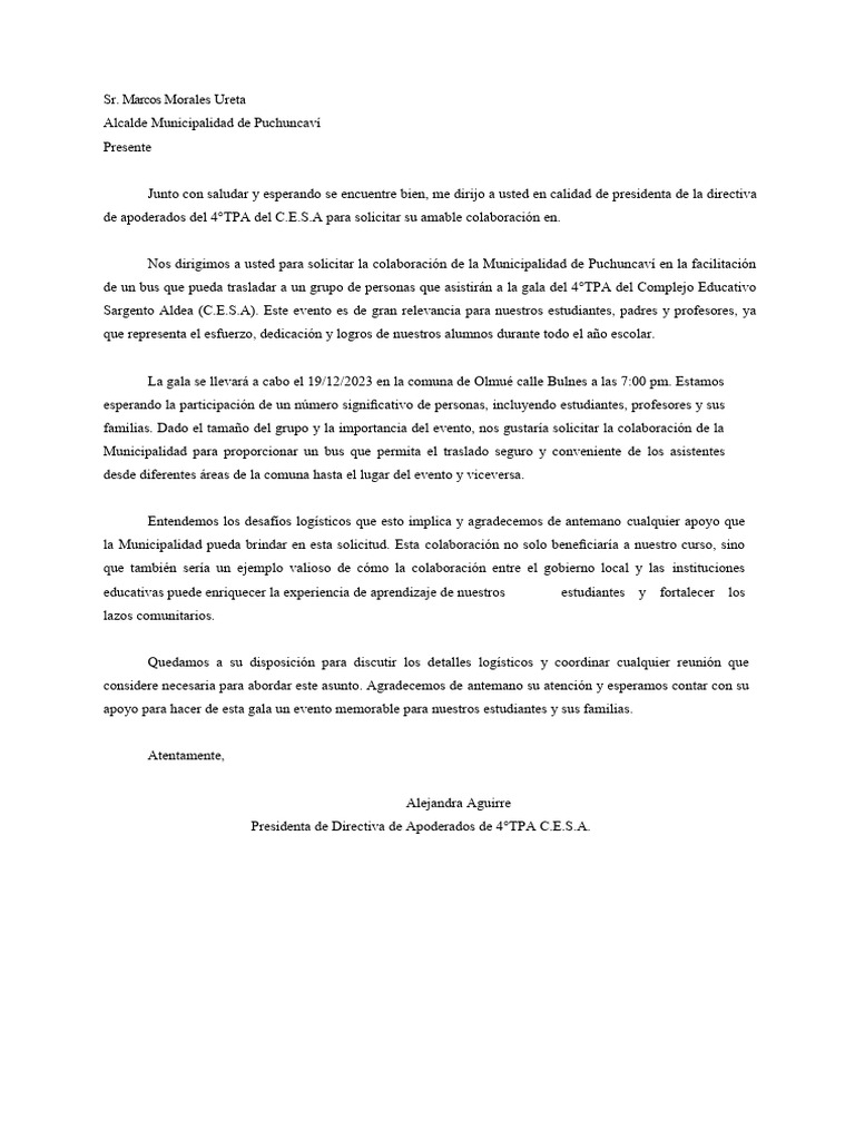 Carta Al Alcalde | PDF | Crecimiento personal y profesional | Ciencias ...