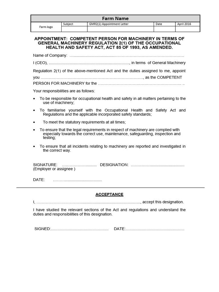 Appointment Letter. Machinery | PDF