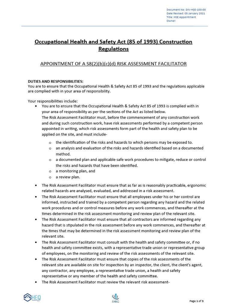 Appointment - S8 (2) (B) (C) (D) Risk Assessment Facilitator - 2021 ...