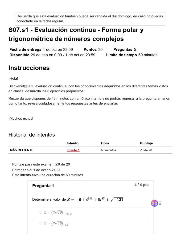 S07.s1 - Evaluación Continua - Forma Polar y Trigonométrica de Números Complejos - INTRODUCCION ...