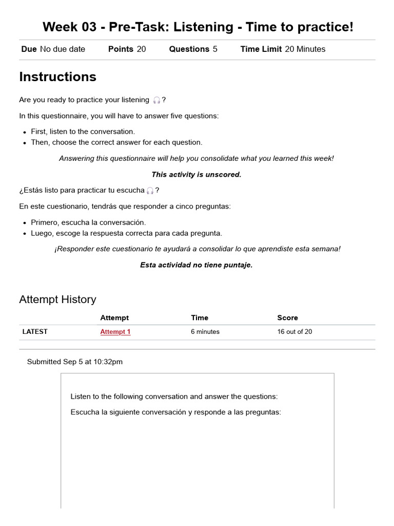 Week 03 Listening Practice Quiz | PDF